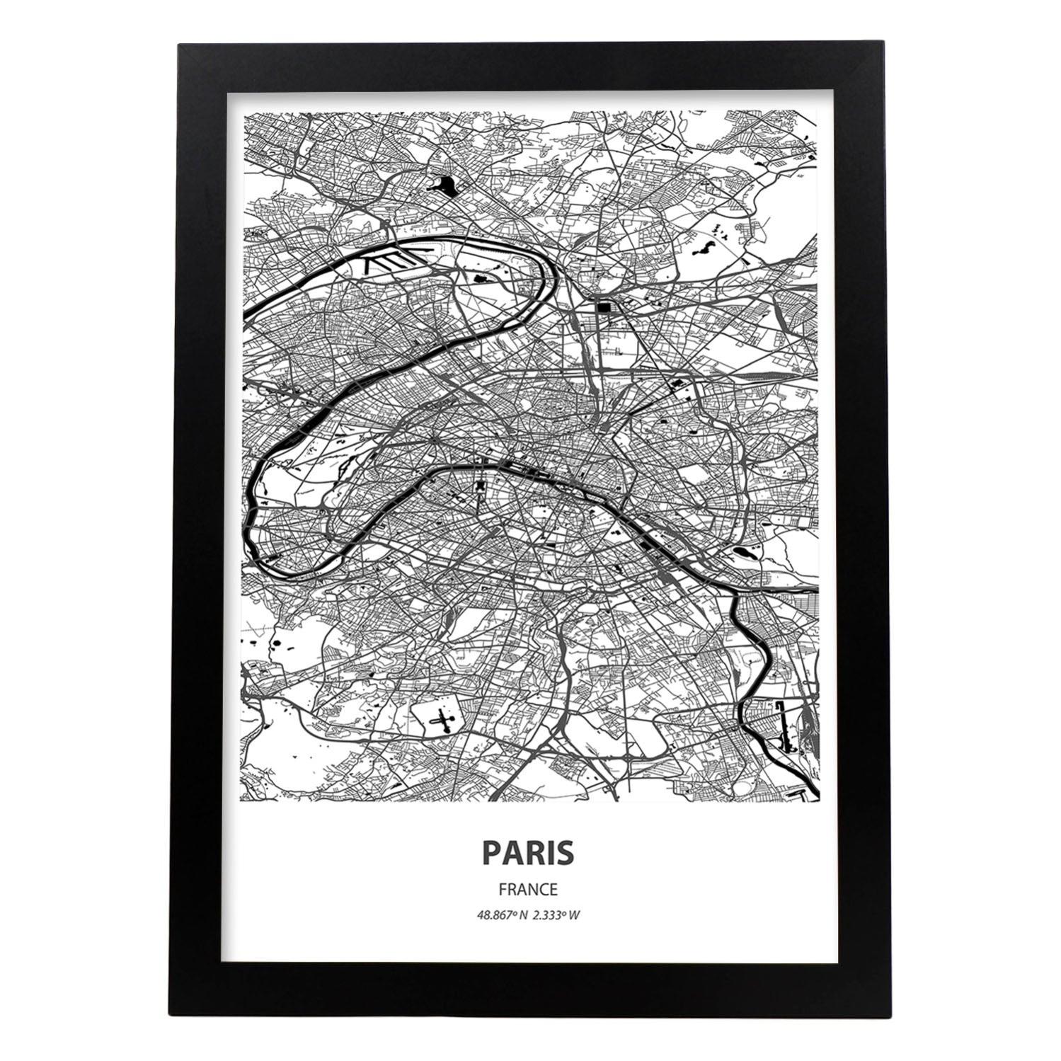 Poster Della Mappa Di Parigi - Francia. Fogli Francesi Con Mari E Fiumi ...