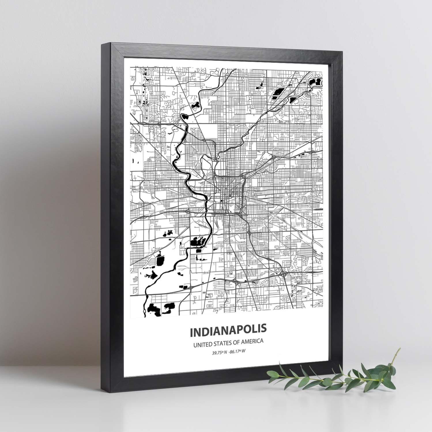 Indianapolis - Usa Map Affiche. Fiches Des Villes Des États-unis Avec ...