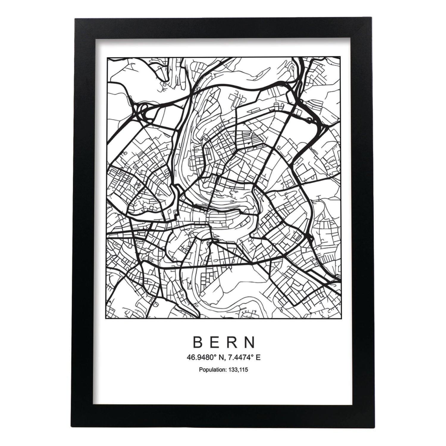 Carte De Plaque De La Ville Du Style Nordique Bern En Noir Et Blanc ...