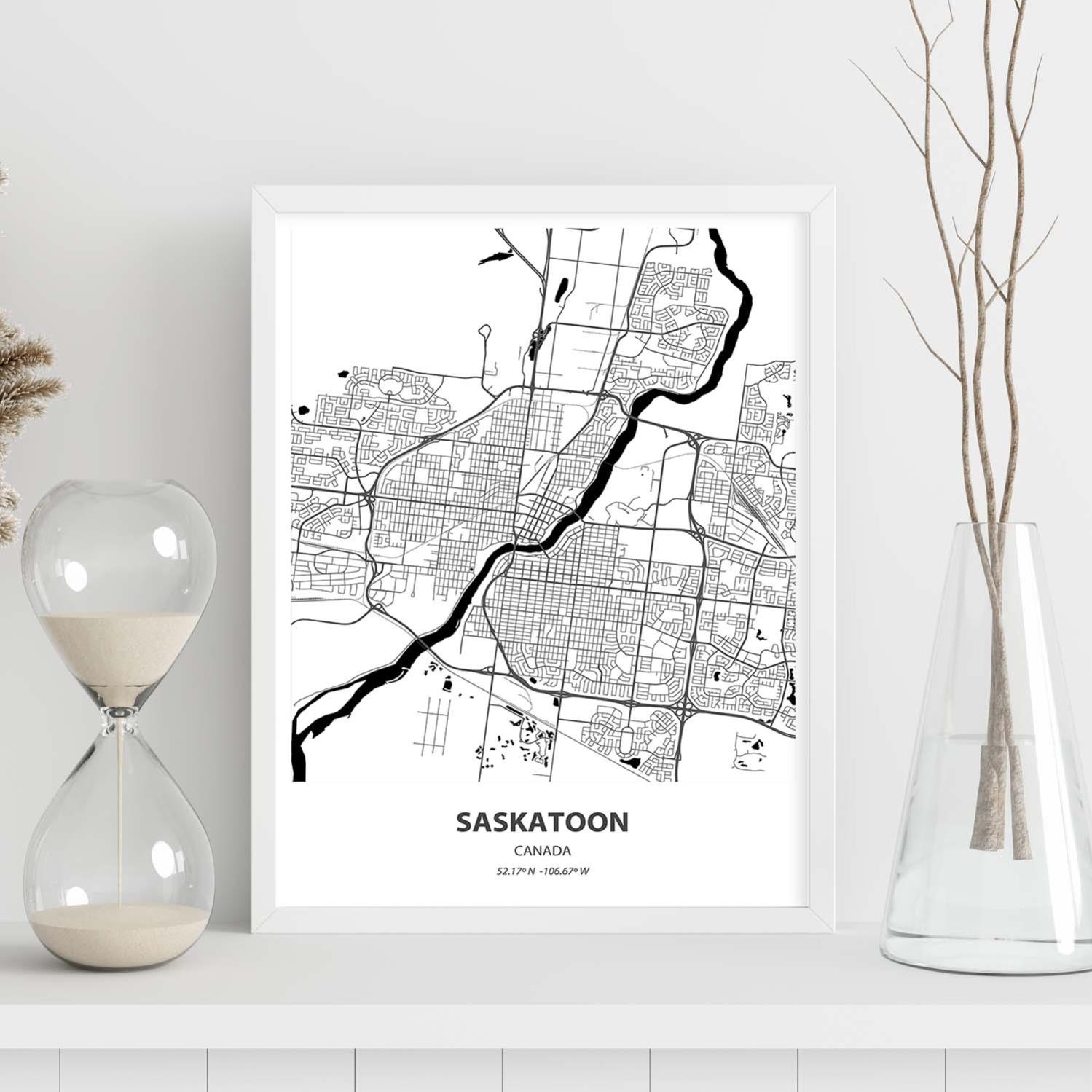 Saskatoon Map - Canada. Fiches Des Villes Du Canada Avec Des Mers Et ...