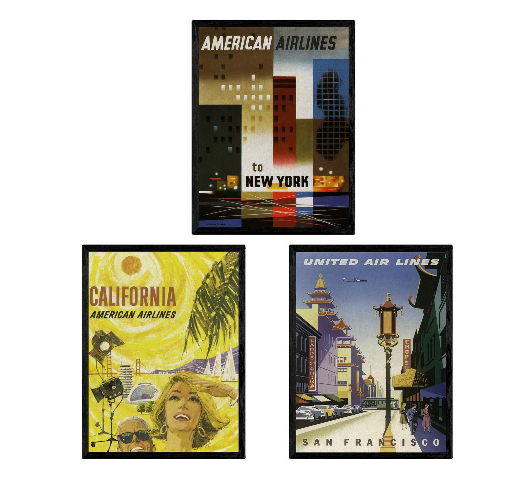 Affiches Vintage. Affiches Annonçant Le Monde. Aux États-unis, Trois ...