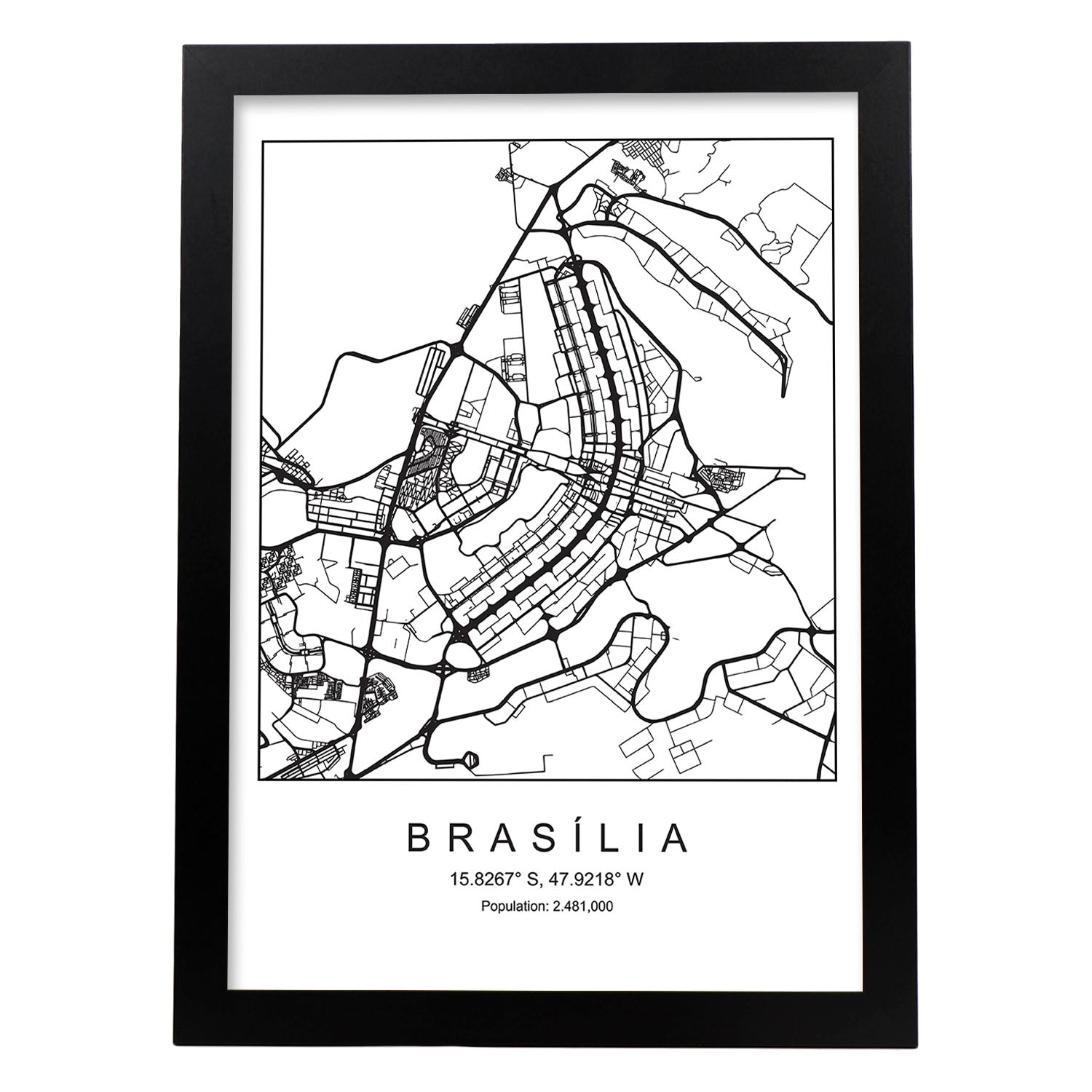 Feuille De Carte Du Style Nordique De Brasilia City En Noir Et Blanc ...