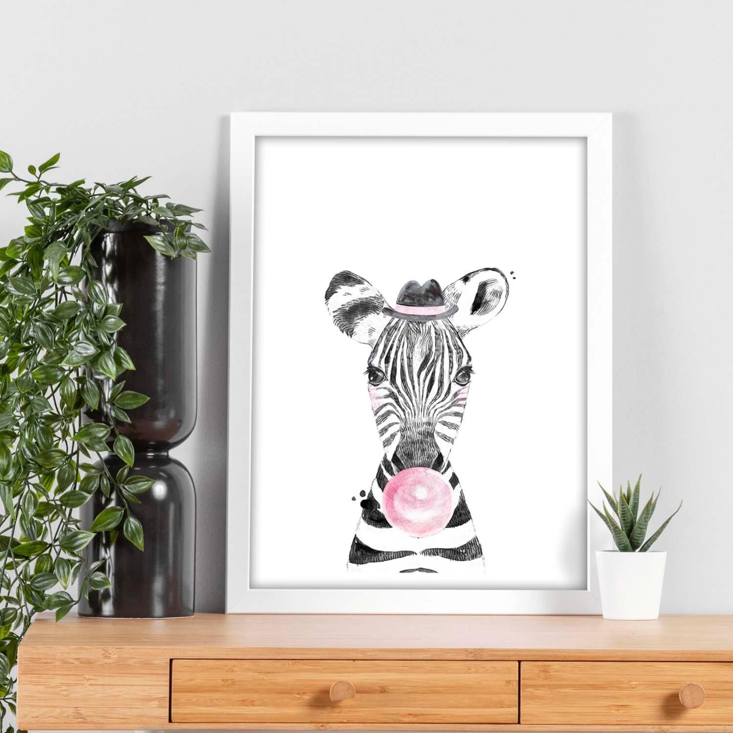 Lámina Infantil Cebra Infantil Comiendo Chicle Poster Animales ...