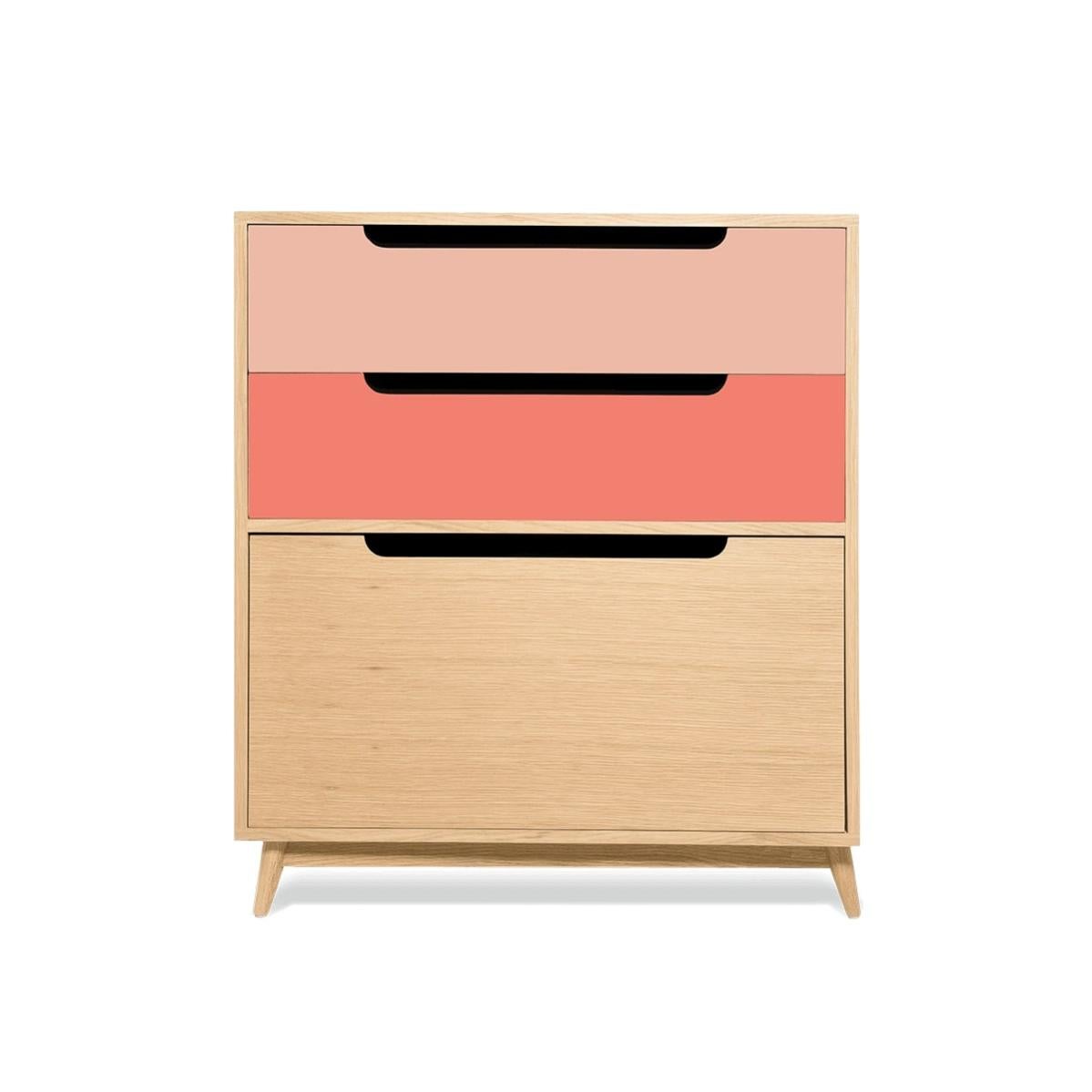 MOKA - Commode peu profonde couleur chene naturel rose blush rose ...