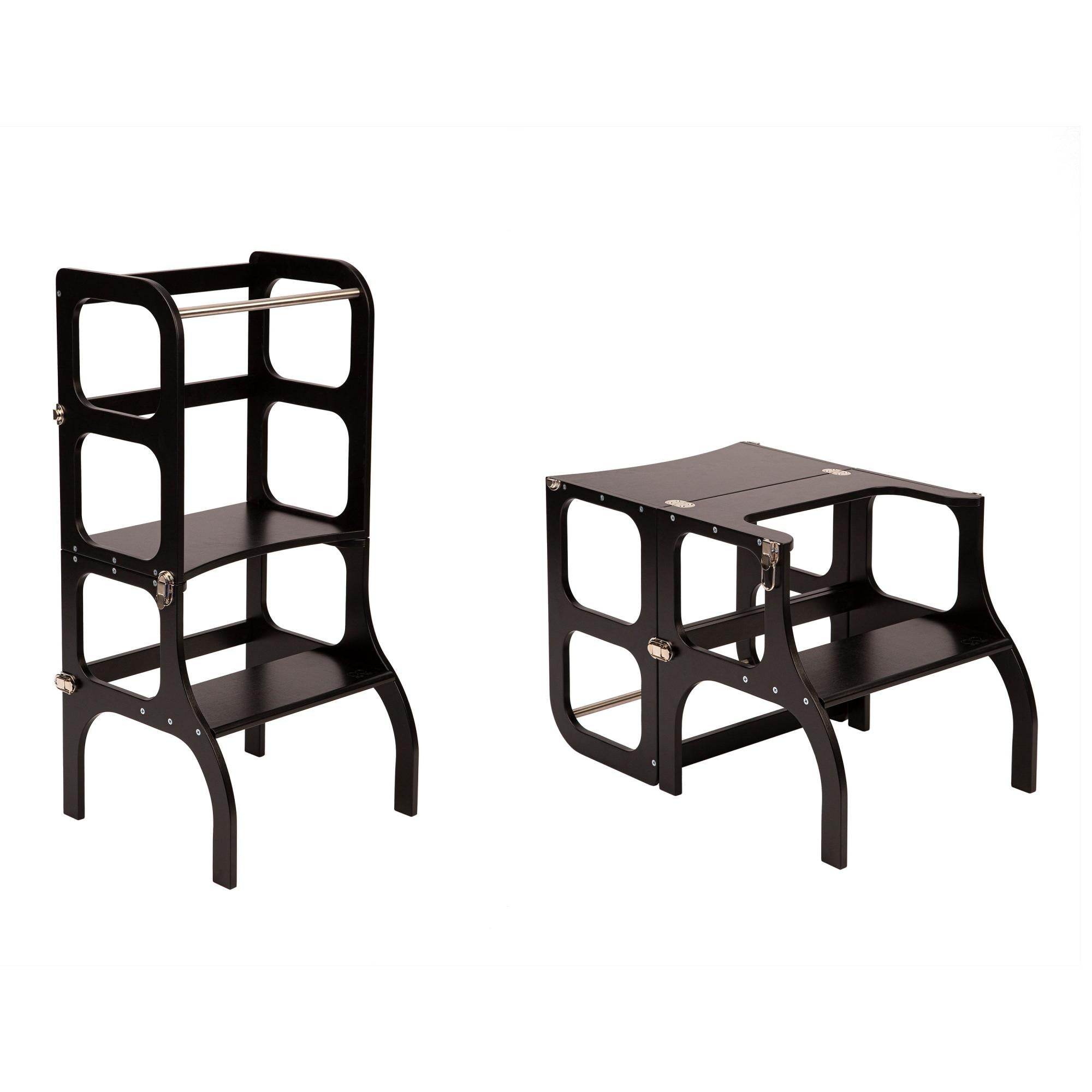 Ette Tete Step'n'Sit Tour d'apprentissage pliable en bois en noir ...