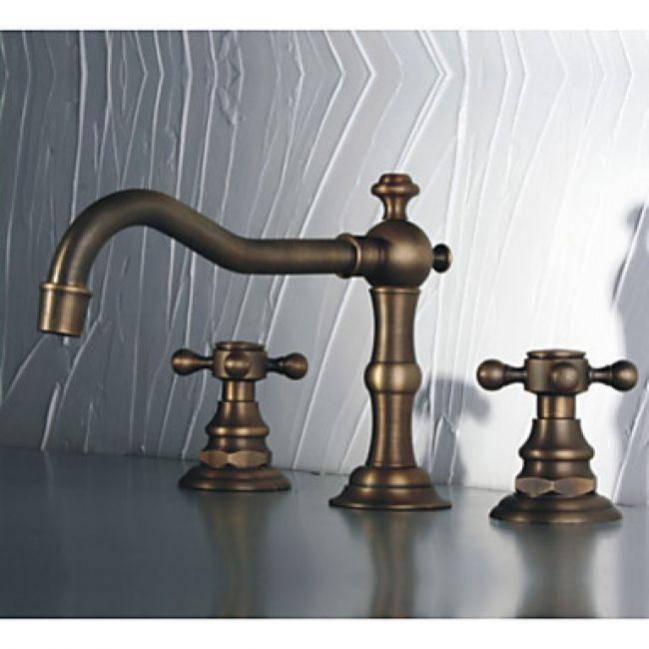 Rubinetto da lavabo in rame, rubinetto in stile antico con tre fori di ...