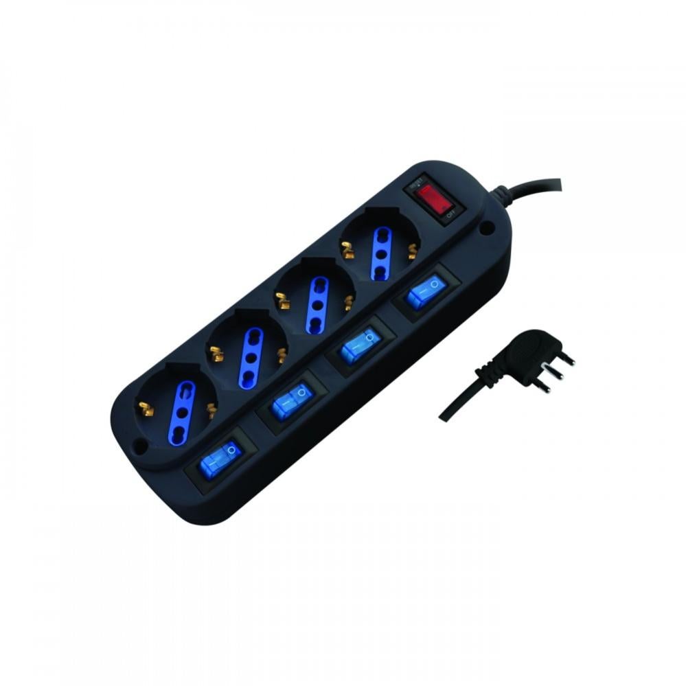 Multipresa nera da 4 posti universali con 5 interruttori | Leroy Merlin