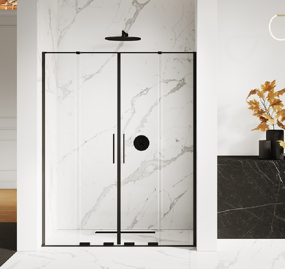 CANARIES BLACK Porta doccia scorrevole in 4 parti, larghezza: 150 cm ...