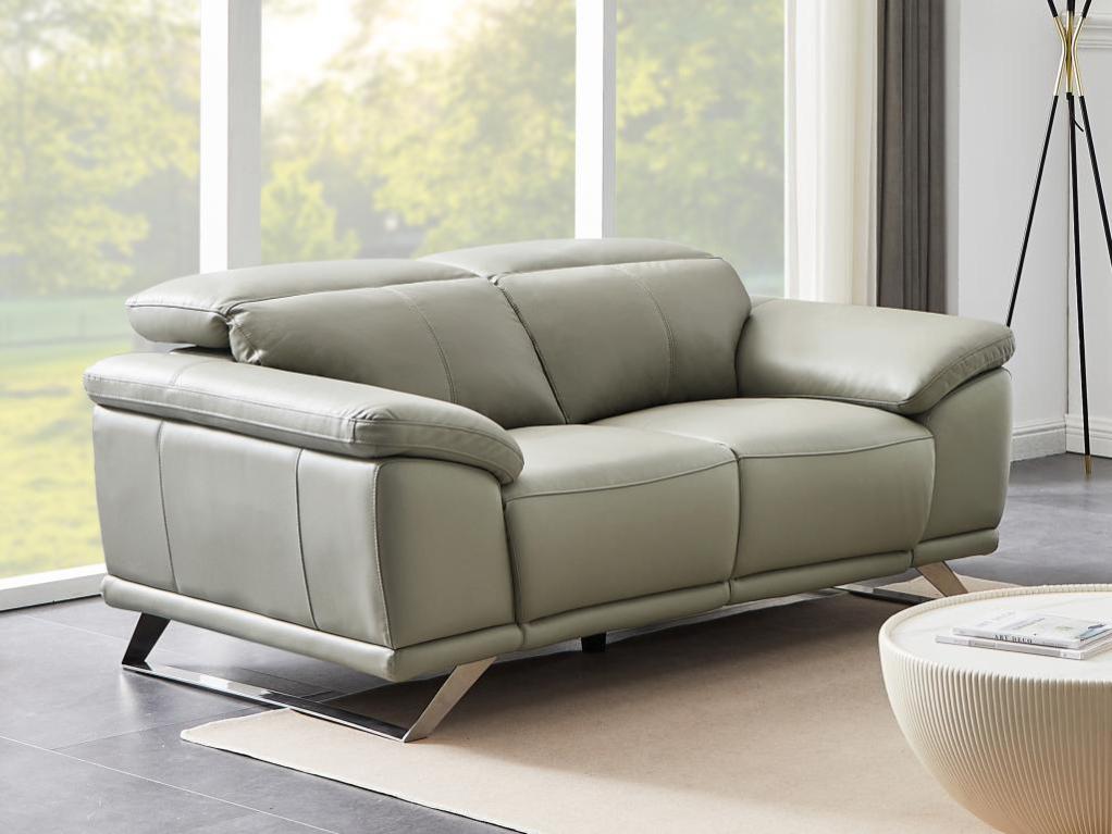 Canapé 2 places en cuir de vachette gris clair AZIDEE II | Leroy Merlin