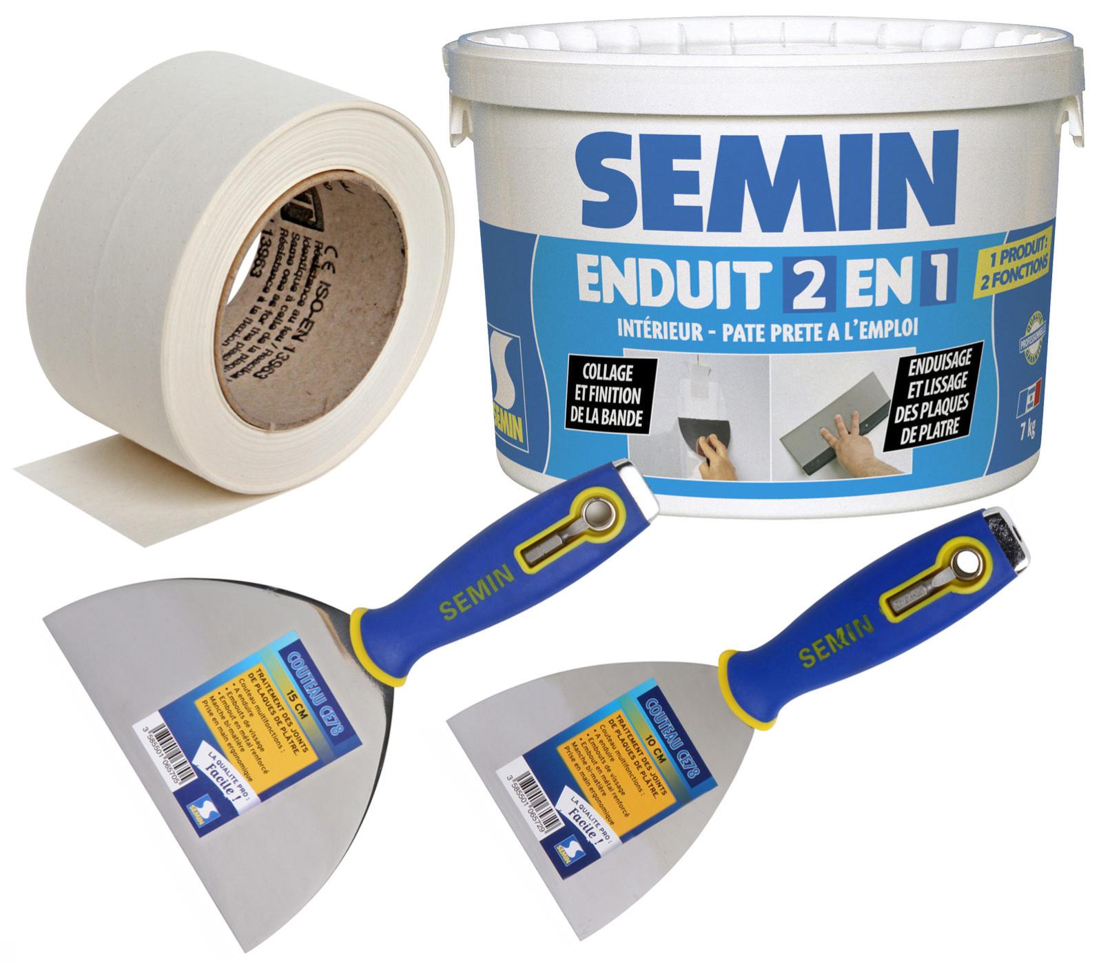 Pack Semin comprenant 1 bande à joint papier, 23 m, 1 enduit 2 en 1 multifonctions - seau de 7 ...