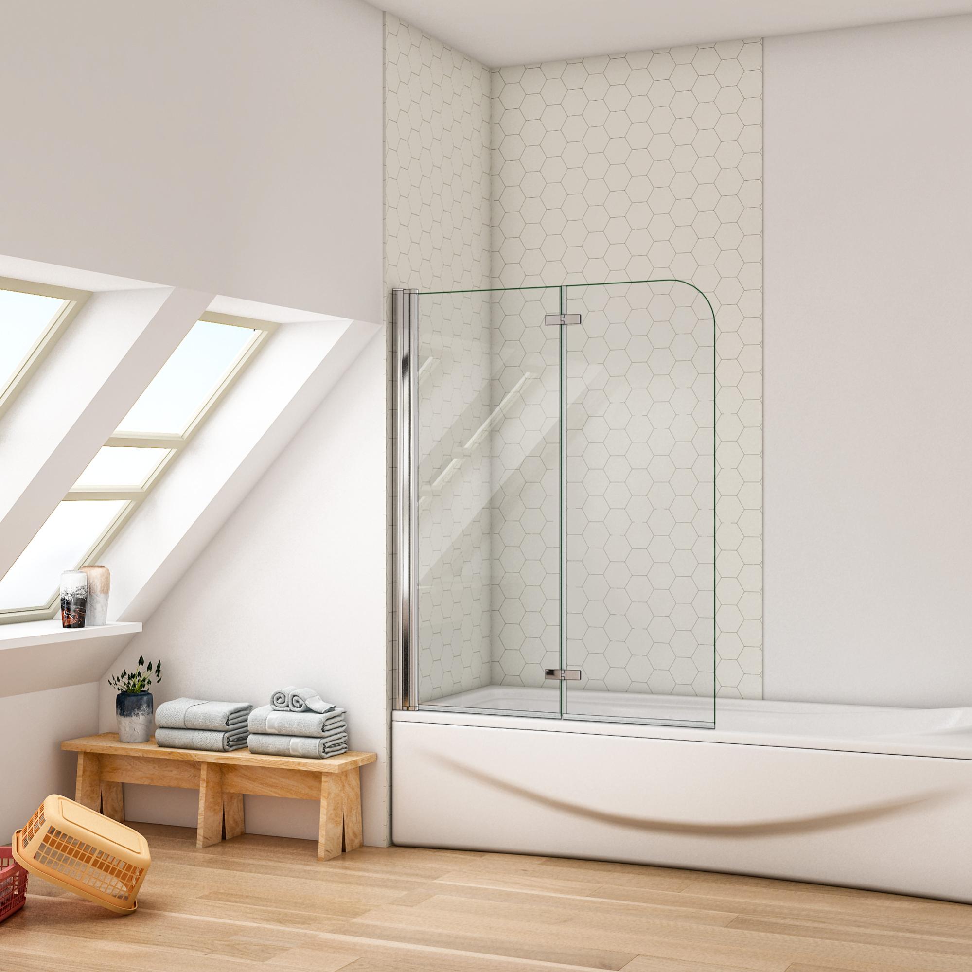 Mampara de bañera plegable con bisagra 2 hojas sin marco exterior, 6mm ...