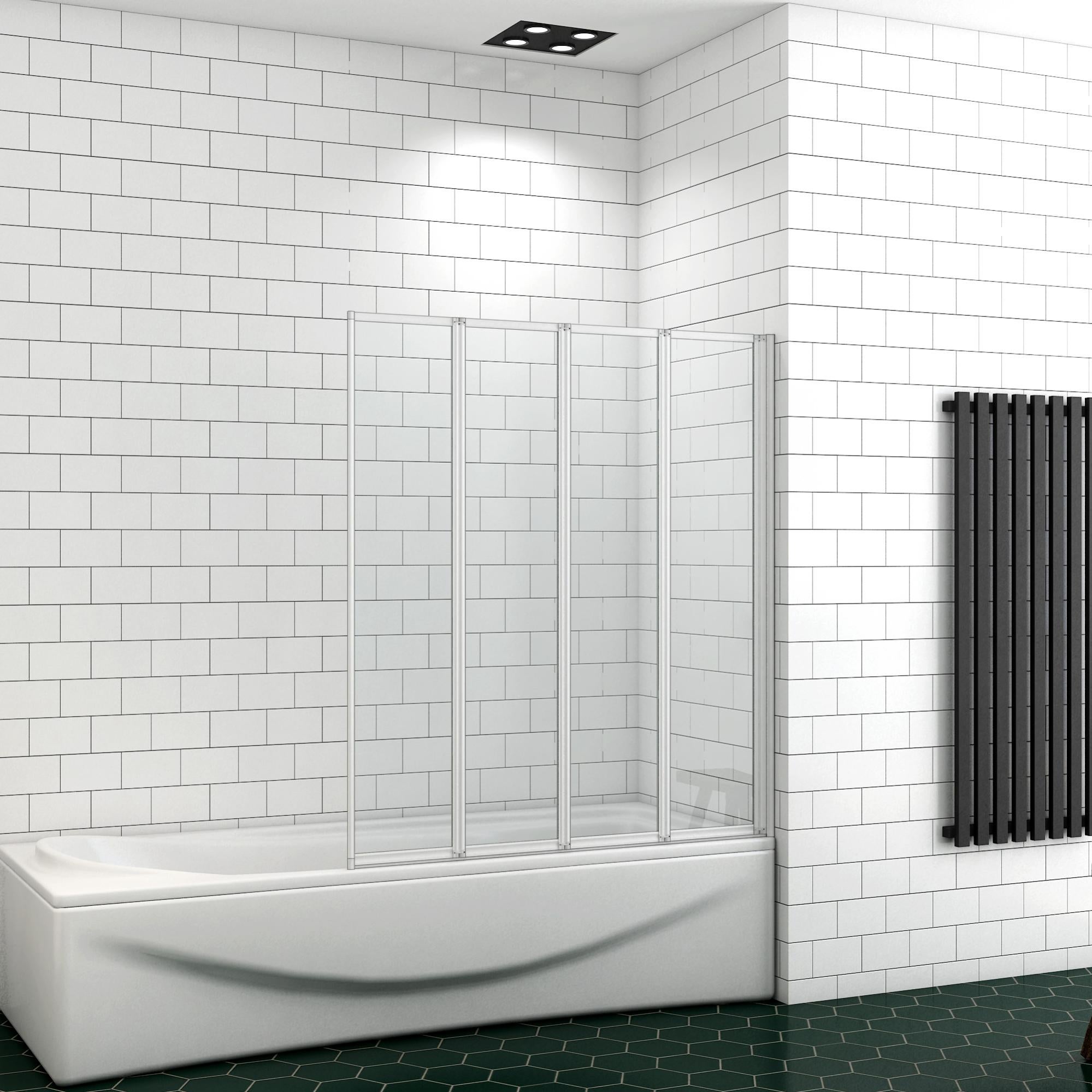 Mampara de bañera plegable 4 hojas, el perfil de aluminio gris mate ...