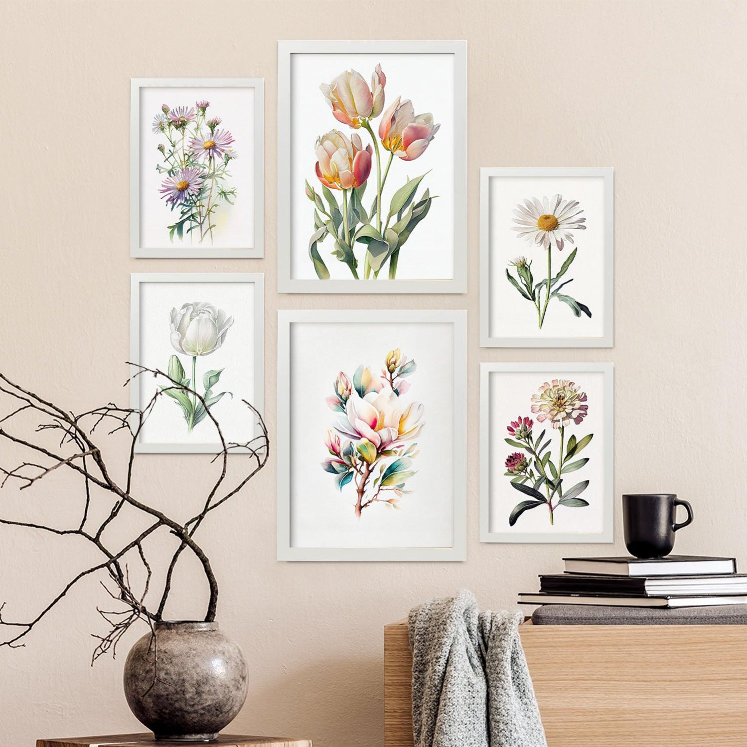 Nacnic Fleurs Pastels Affiches Nature Et Botanique En Couleur Avec Des ...