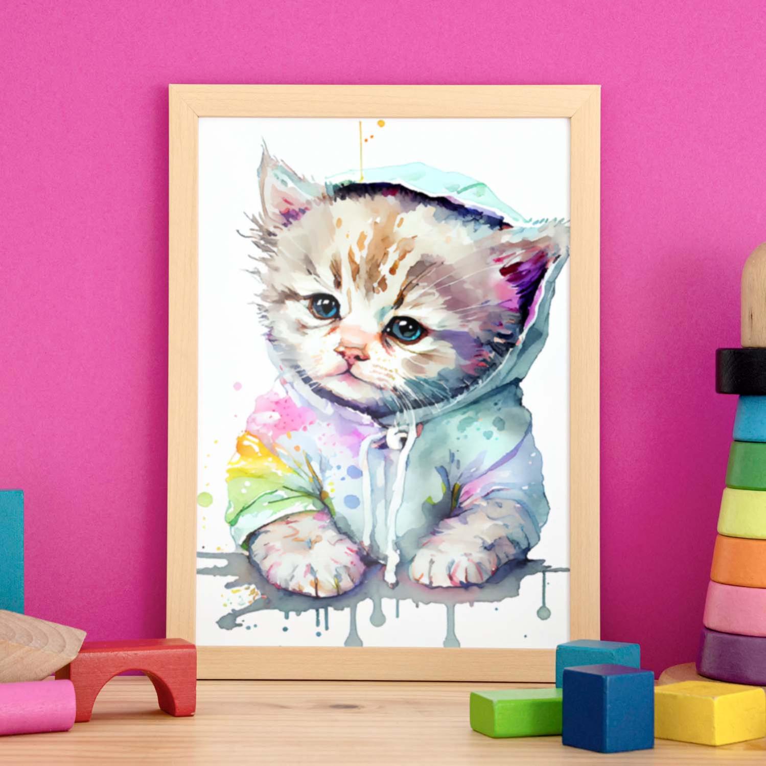 Chaton Affiche Dans Un Style Aquarelle Illustrations De Bébés Animaux ...