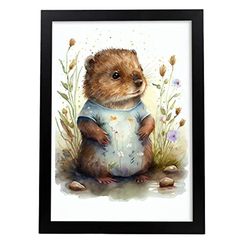 Castor Affiche Dans Un Style Aquarelle Illustrations De Bébés Animaux ...