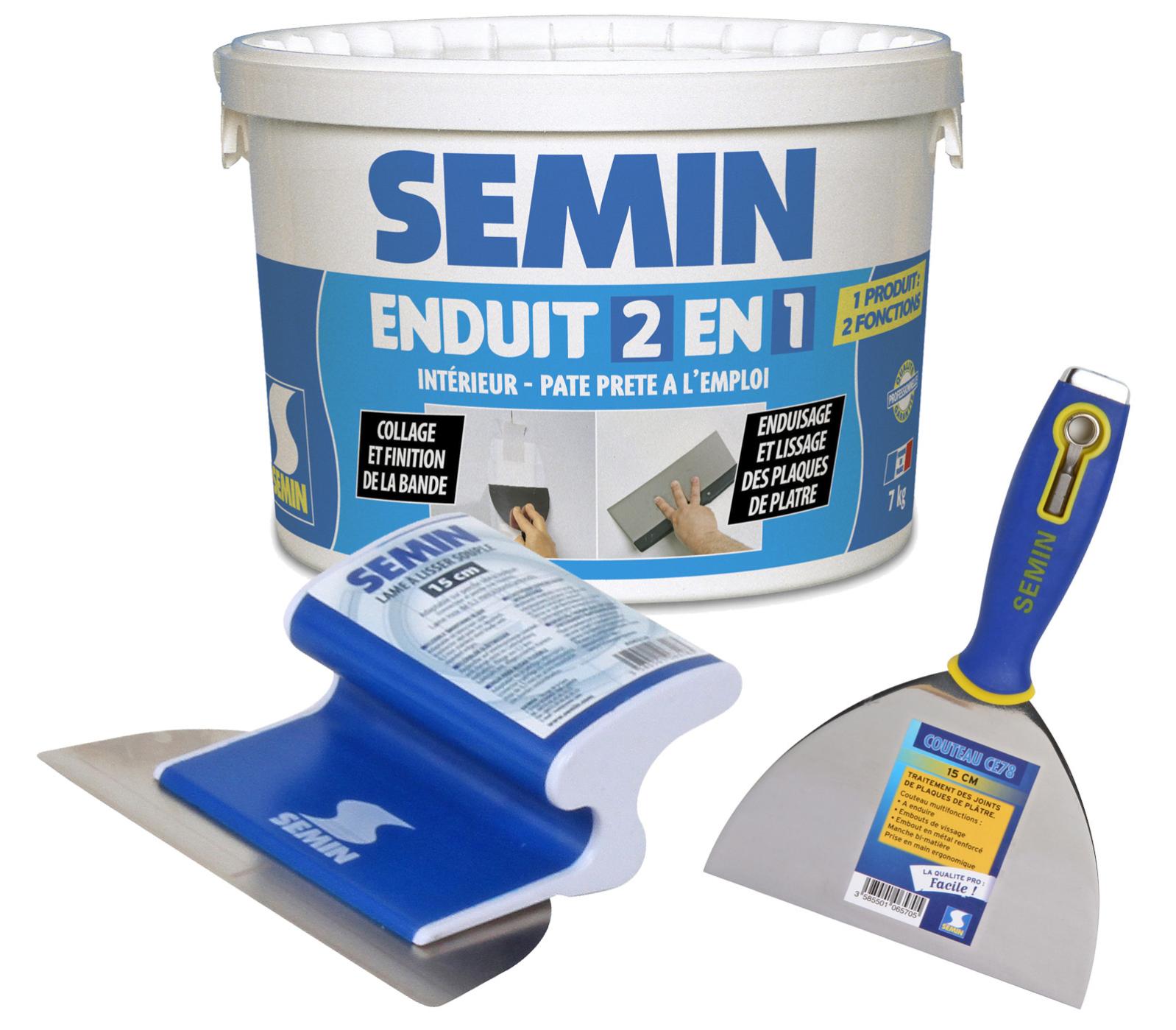 Enduit 2 en 1 Multifonctions Semin - joint et lissage plaque de plâtre - seau de 7 kg, un ...