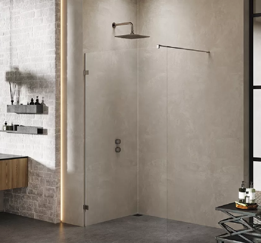 Parete doccia walk-in 150 cm in acciaio inox satinato CARAIBES GUNMETAL ...