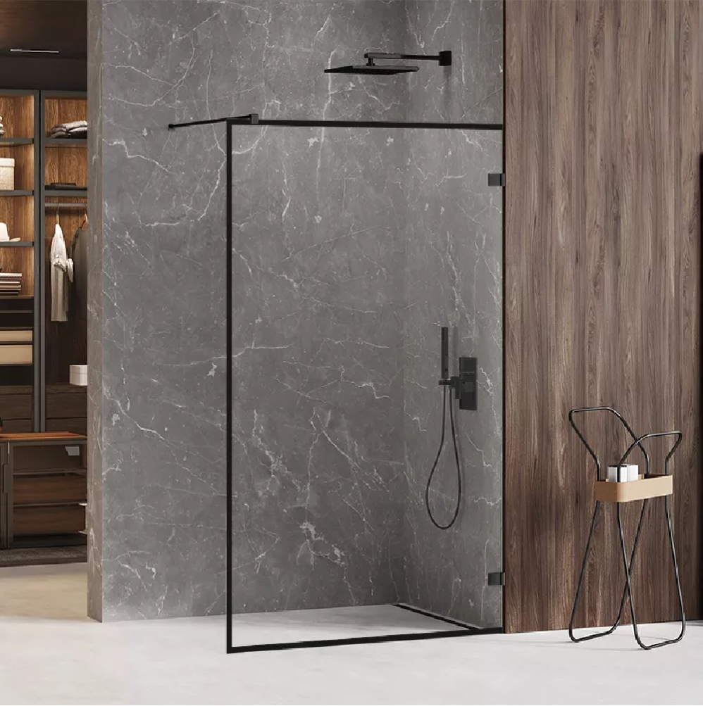 Parete doccia walk-in nera con telaio 60 cm BORA BORA BLACK | Leroy Merlin