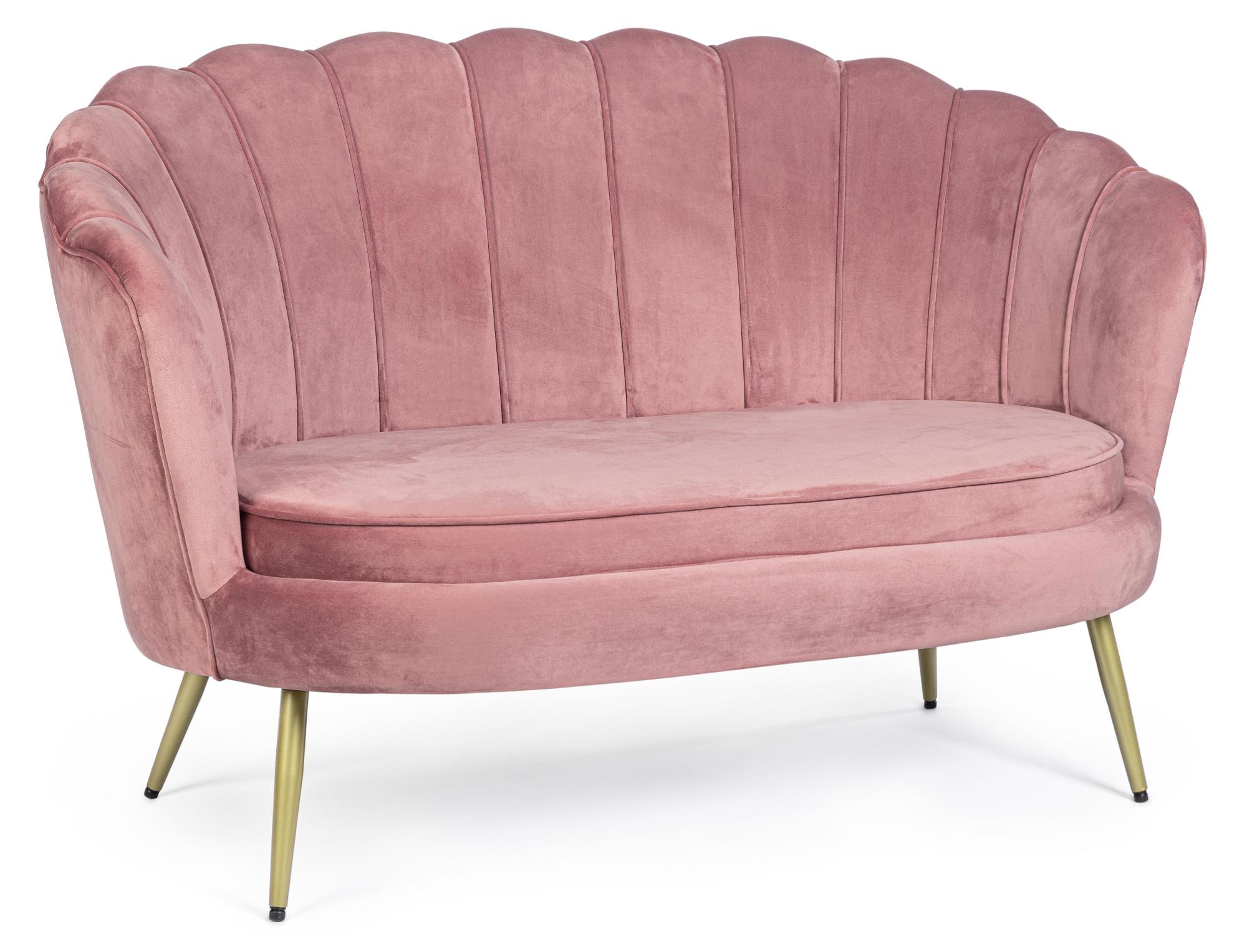 Canapé design 2 places velours rose poudré et pieds acier doré Gala 130 ...