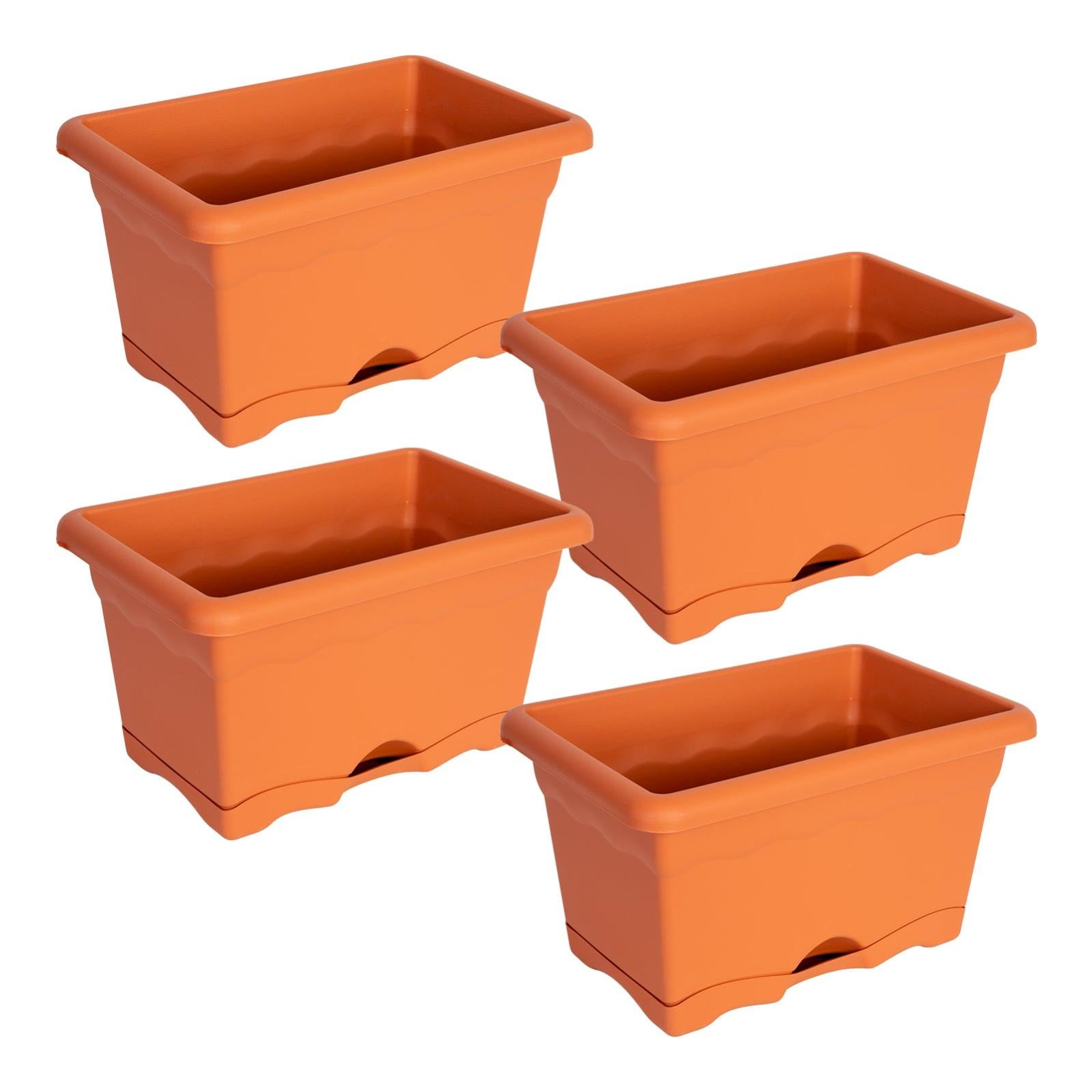 Plastiken TERRA - Set de 4 Jardineras con Plato Integrado. Medida 30 cm 6L. Terracota | Leroy Merlin