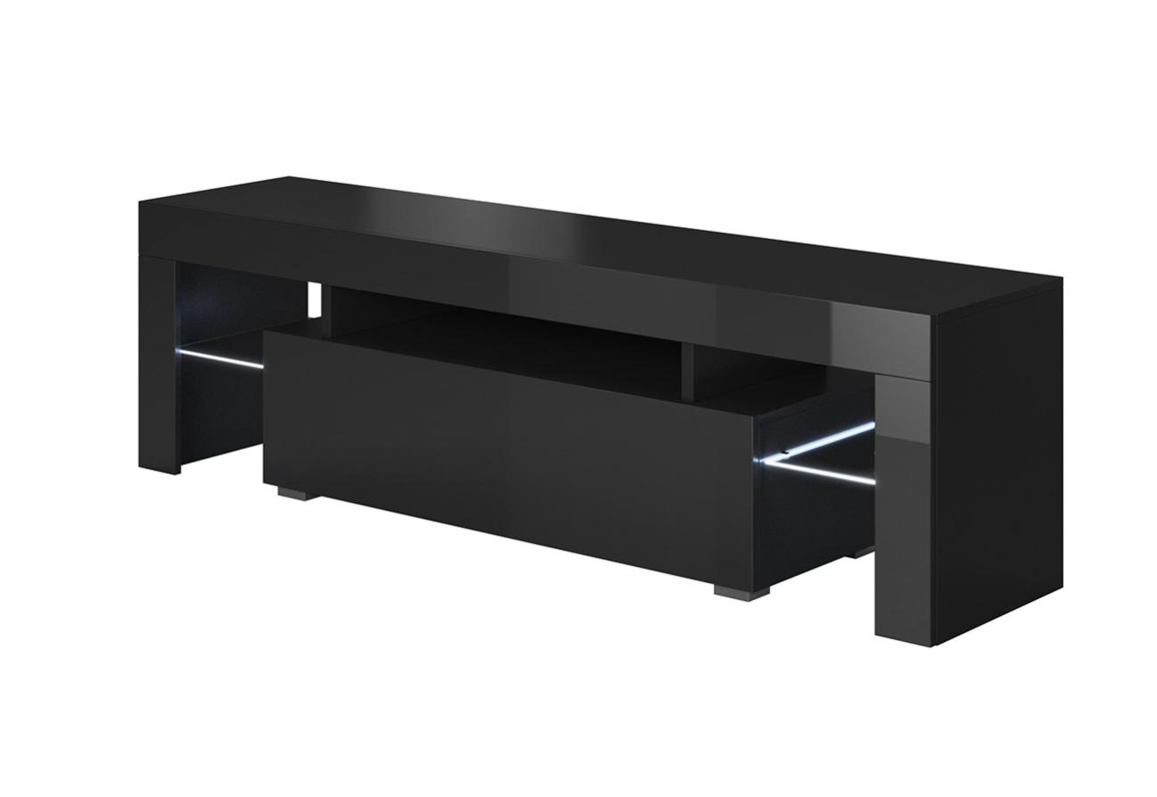 Mobile Tv 2 Ante 2 Vetrine Nero Finitura Lucida Led 160 X 45 X 35cm