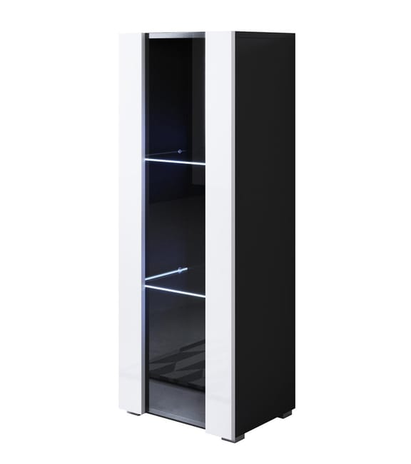 Vetrina 1 Anta 3 Cassetti Nero E Bianco Finitura Lucida Led 40 X