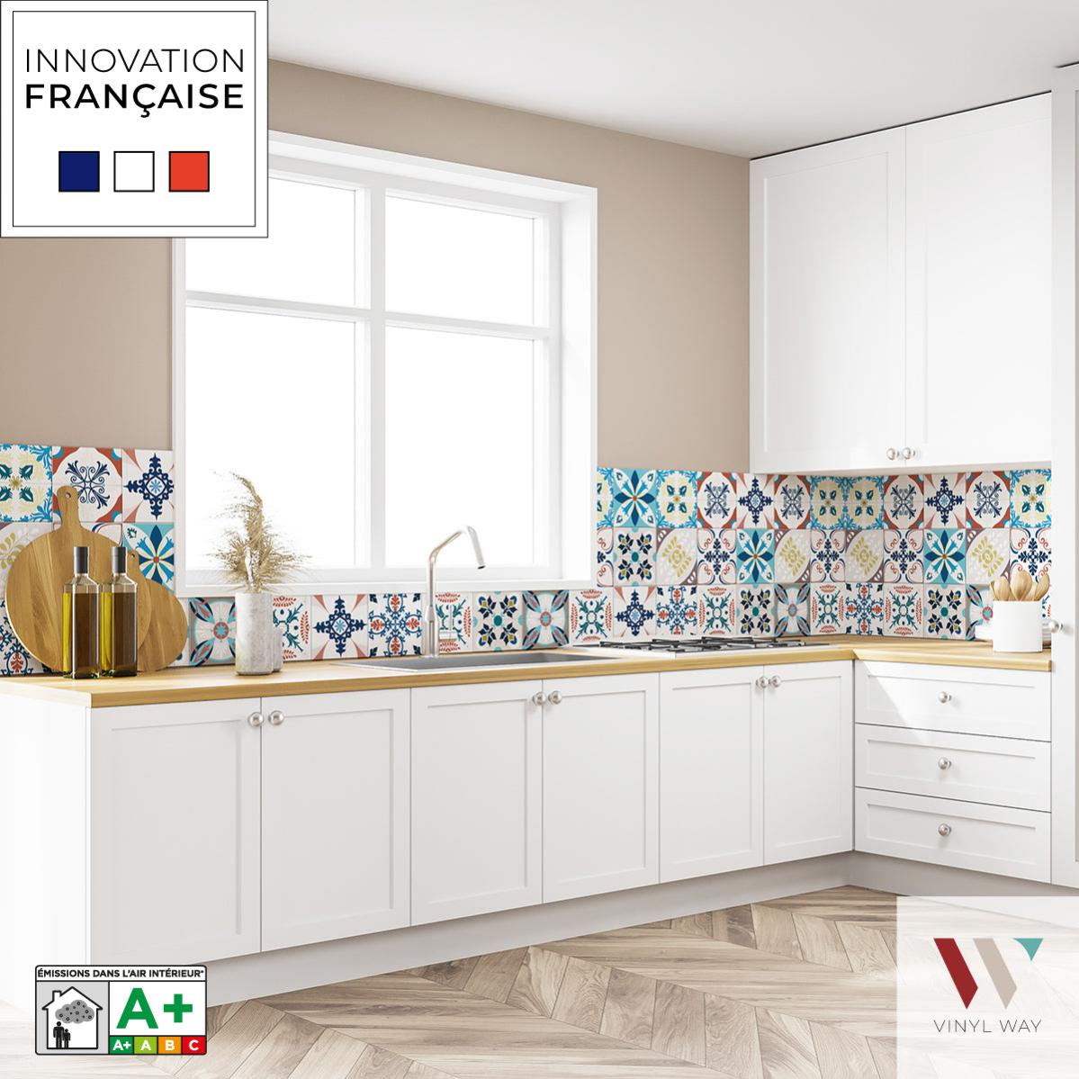 8 carreaux adhésifs 20x20cm Julie / Carreaux de ciment multicolore ...