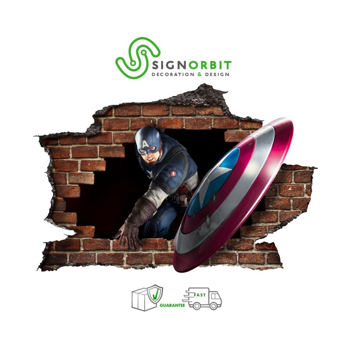 CAPTAIN AMERICA - Sticker mural graphique 3D pour mur - Le sticker ...