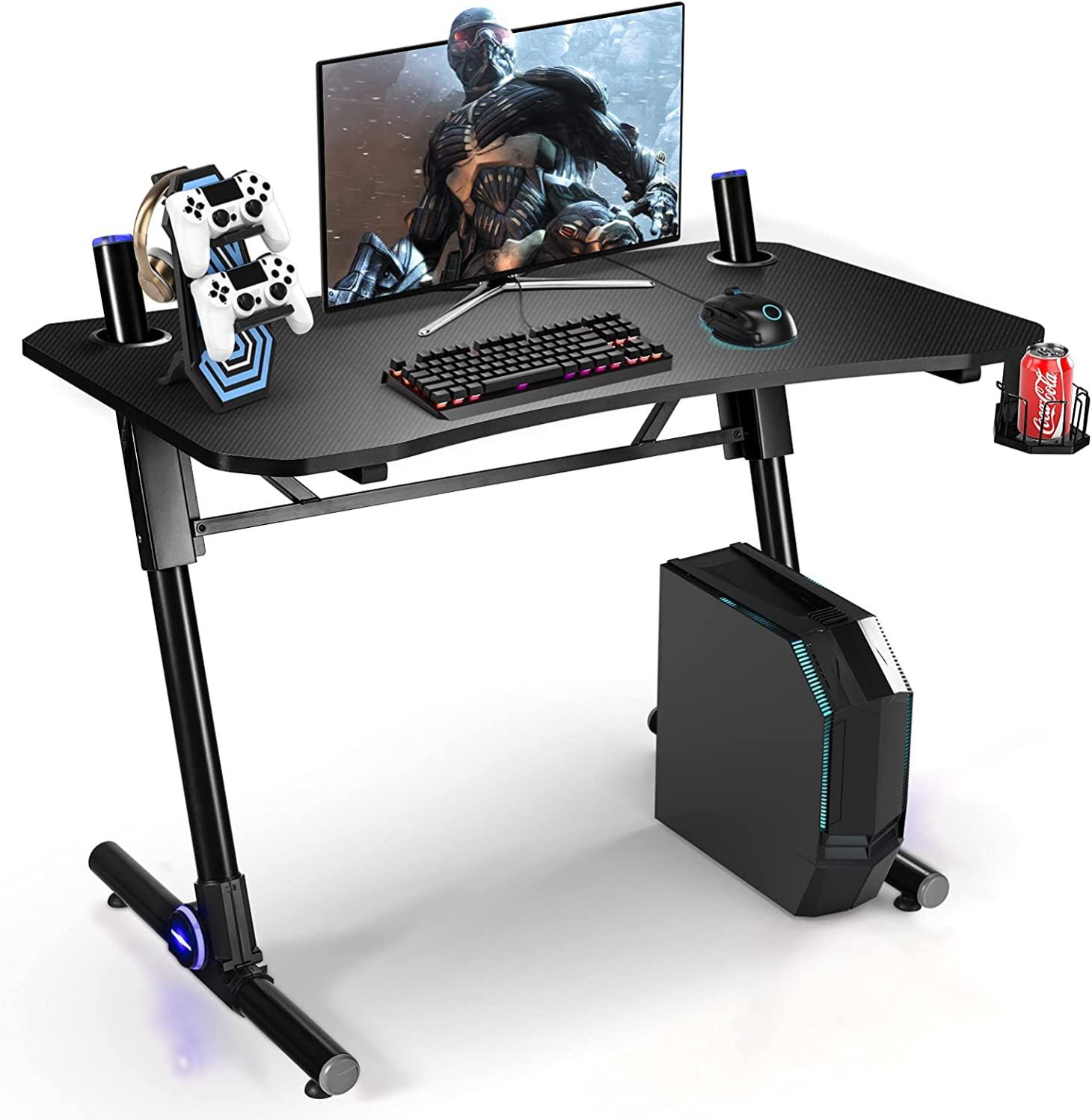 Bureau gamer,table de gaming avec led, support pour manette, porte ...