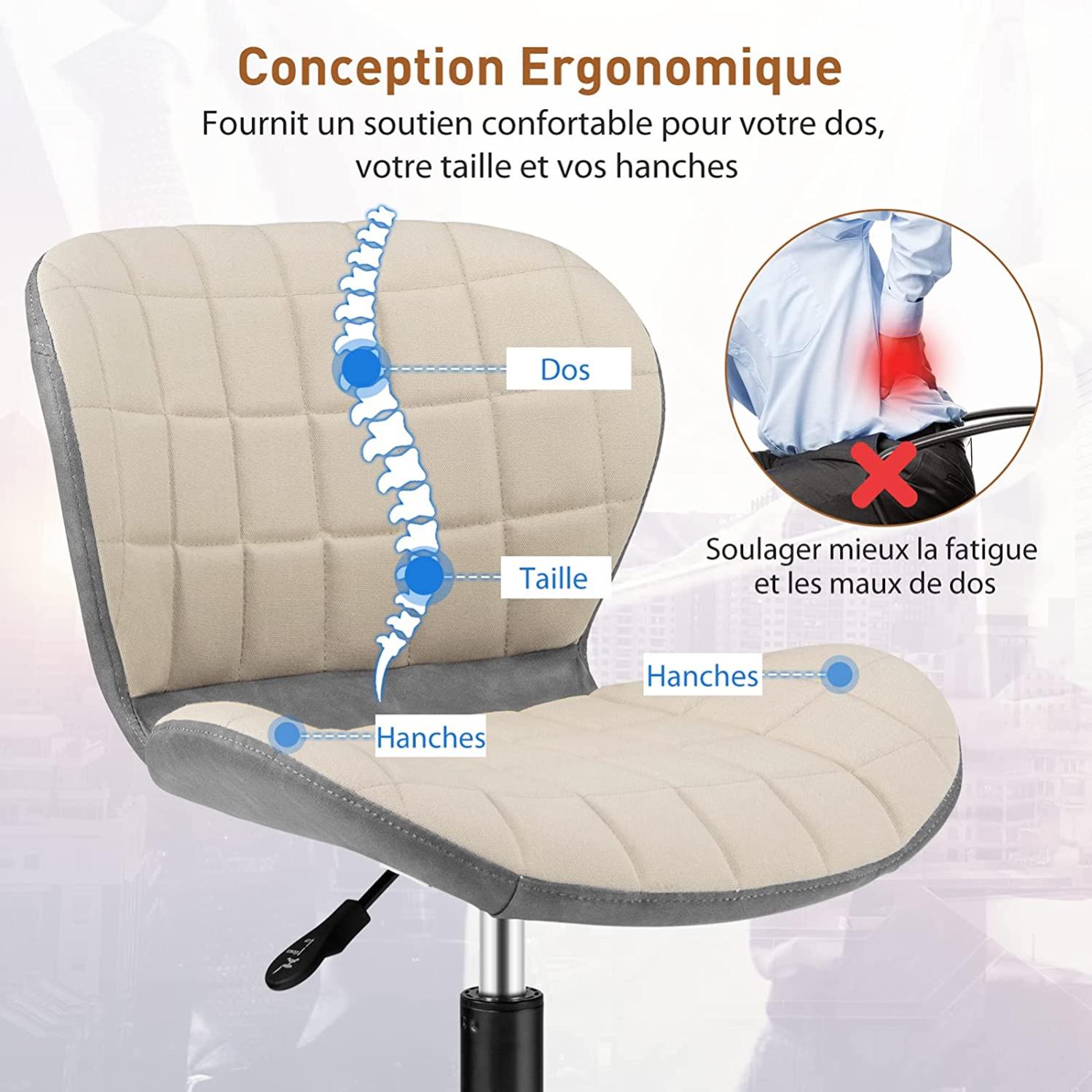Chaise de bureau à roulette pivotant réglable en hauteur ergonomique ...