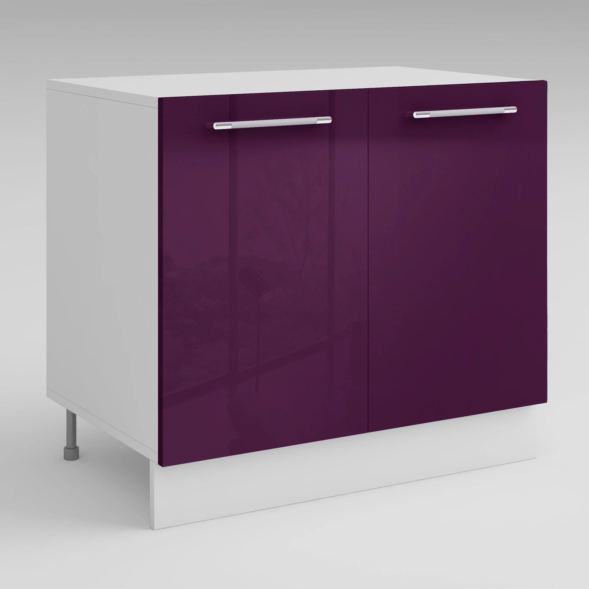 Meuble de cuisine bas aubergine laqué 2 portes 1 étagère L 80 x H 72 cm ...