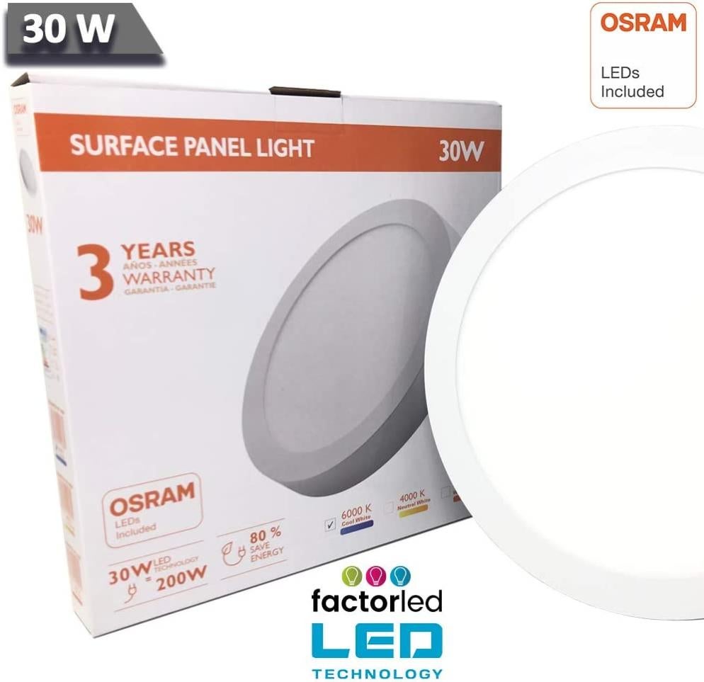 Plafón Techo Led Circular 30W 3300Lm Lámpara Superficie OSRAM - Luz ...