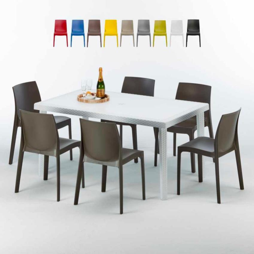 Tavolo Rettangolare Bianco 150x90 cm con 6 Sedie Colorate Rome ...