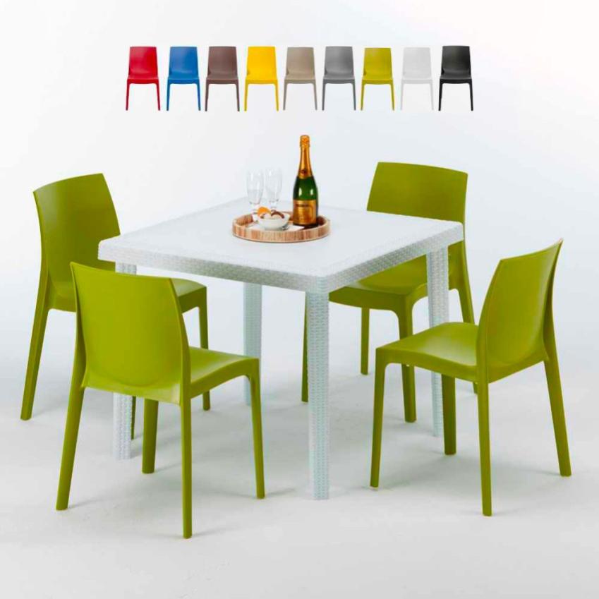 Tavolino Quadrato Bianco 90x90 cm con 4 Sedie Colorate Rome Love ...
