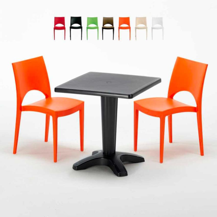 Tavolino Quadrato Nero 70x70 cm con 2 Sedie Colorate Paris Aia ...