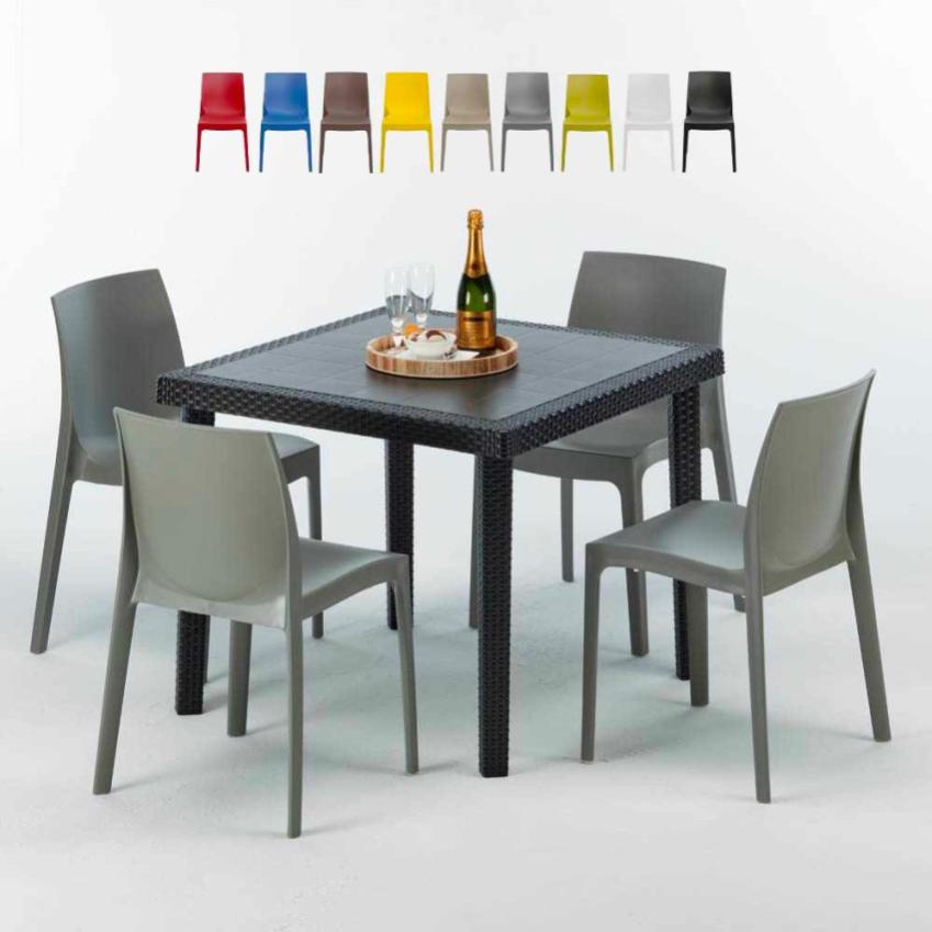 Tavolino Quadrato Nero 90x90 cm con 4 Sedie Colorate Rome Passion ...