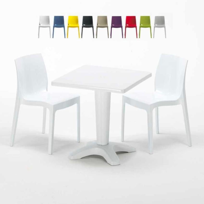 Tavolino Quadrato Bianco 70x70 cm con 2 Sedie Colorate Ice Patio ...