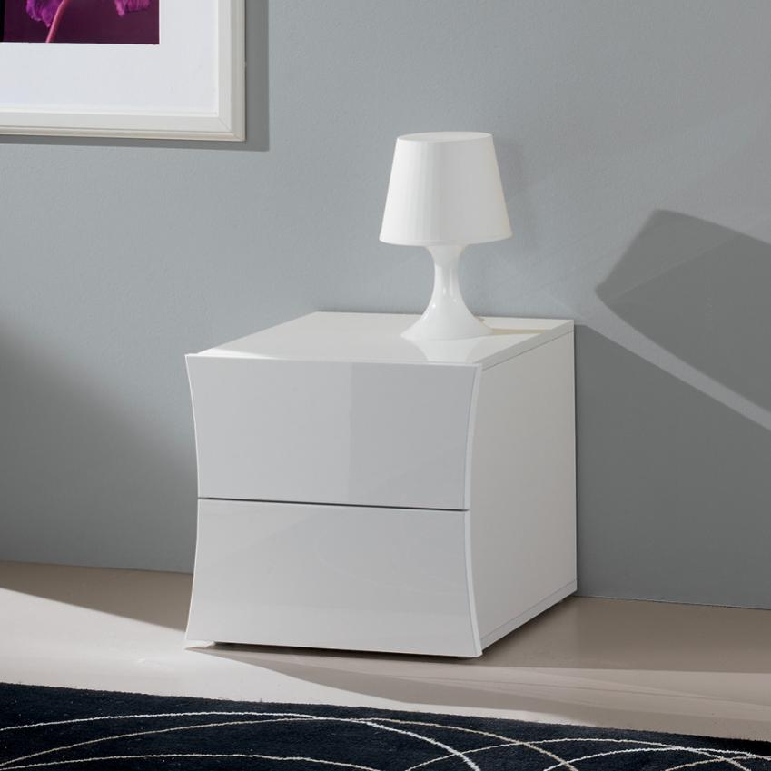 Comodino design bianco lucido 2 cassetti camera da letto Arco Smart ...