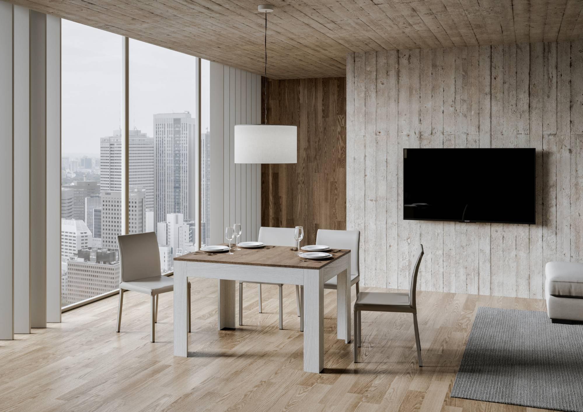 Table extensible 90x120/180 cm Bibi Mix dessus Noyer cadre Frêne Blanc ...