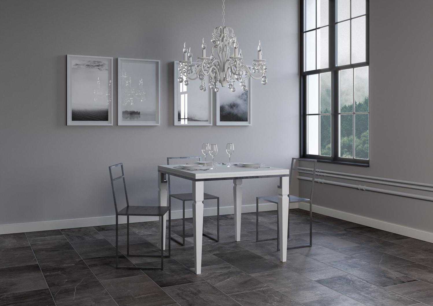 Tavolo apribile 90x90/180 cm Impero Libra Bianco Frassino telaio grigio ...