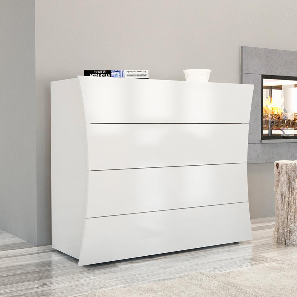 Cajonera cómoda diseño dormitorio 4 cajones blanco brillante Arco Draw ...