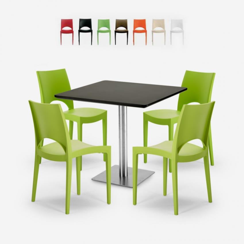 Ensemble Table Noir 90x90cm Horeca 4 Chaises Polypropylène Empilables ...