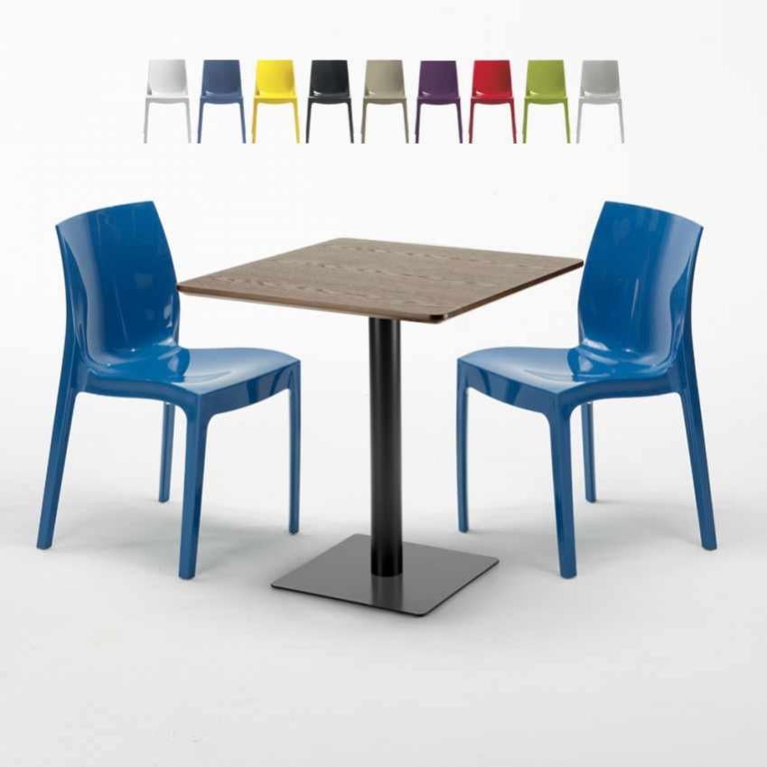 Tavolo Quadrato 60x60 cm Piano Effetto Legno con 2 Sedie Colorate Ice ...