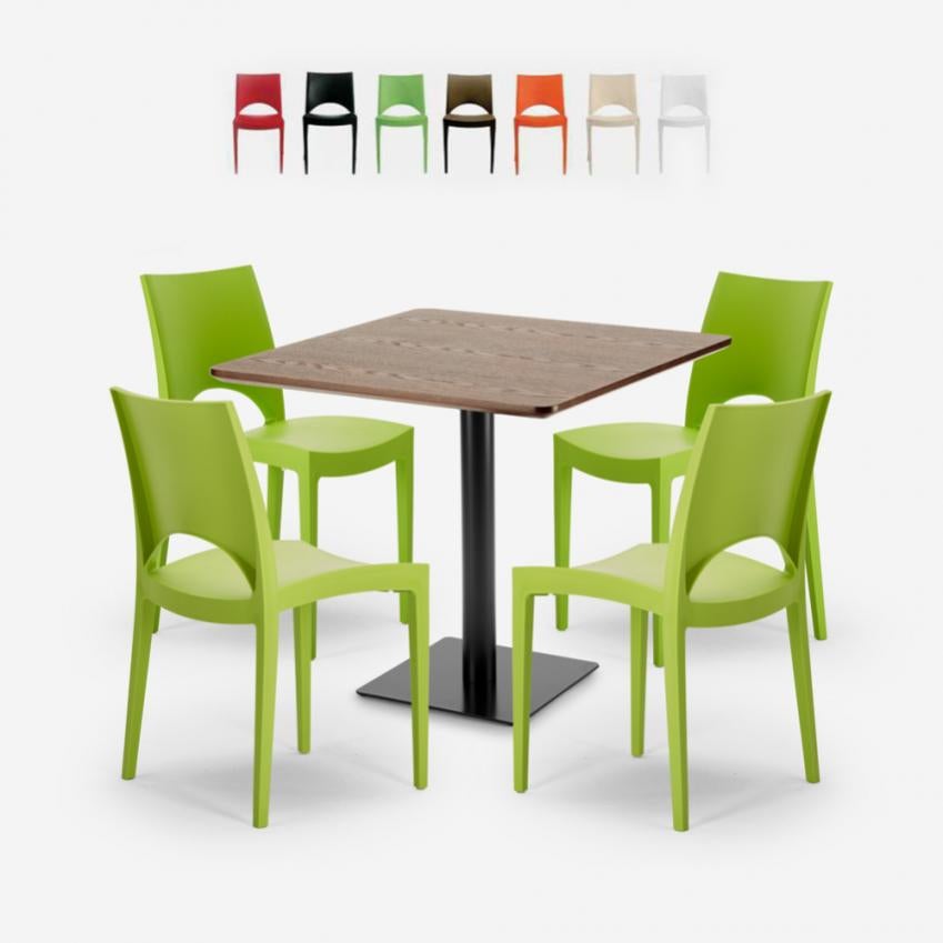 Set tavolino 90x90cm Horeca 4 sedie impilabile bar ristorante Prince ...