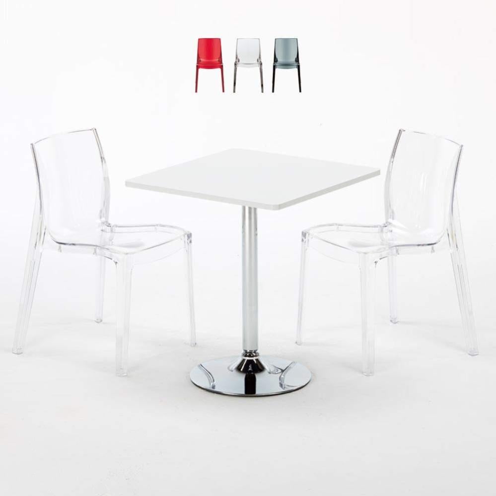 Tavolino Quadrato Bianco 70x70 cm con 2 Sedie Colorate Trasparenti ...