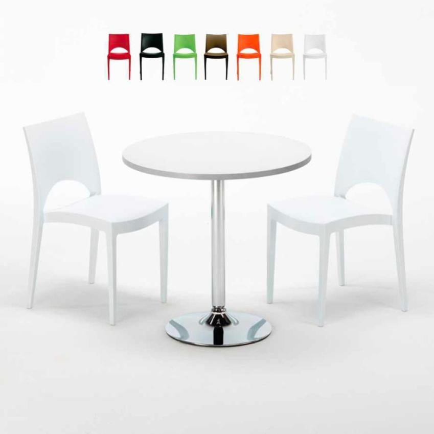Table Ronde Blanche 70x70cm Avec 2 Chaises Colorées Grand Soleil Set ...