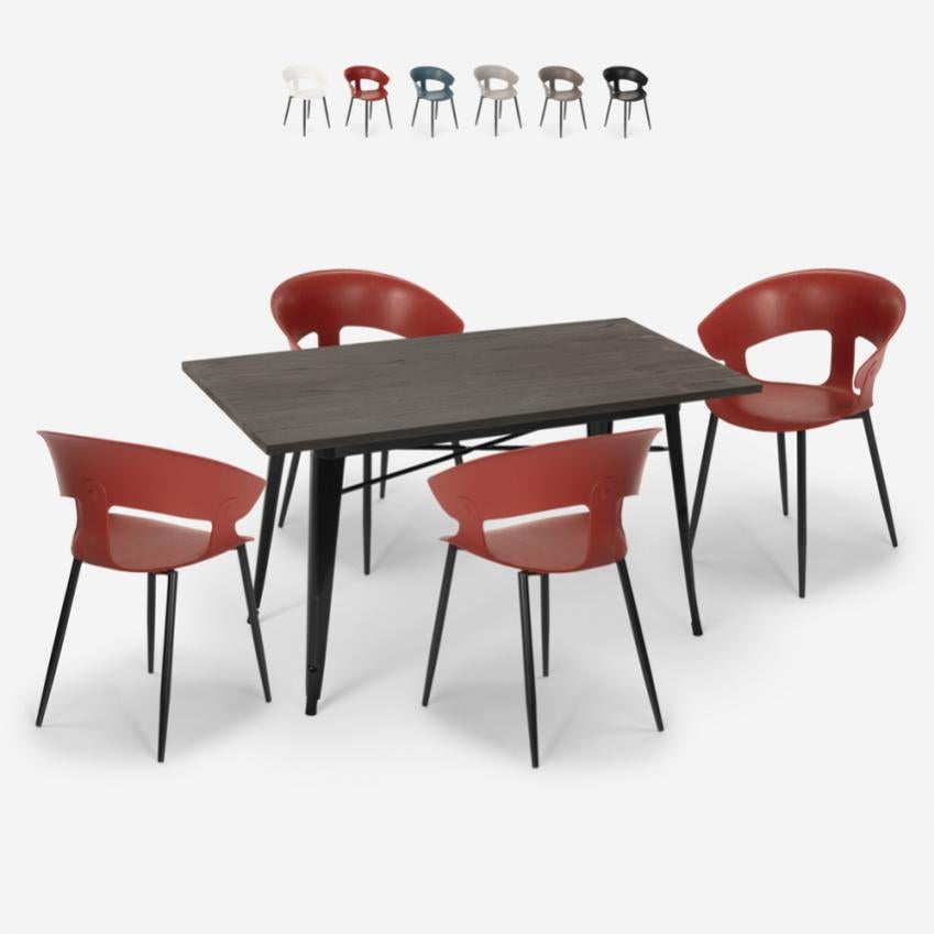 Set tavolo da pranzo cucina 120x60cm tolix 4 sedie design moderno Tecla ...