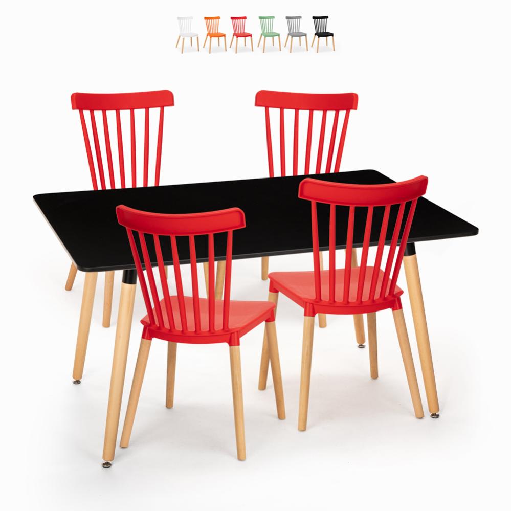 Set tavolo da pranzo 120x80cm nero 4 sedie design cucina ristorante bar ...