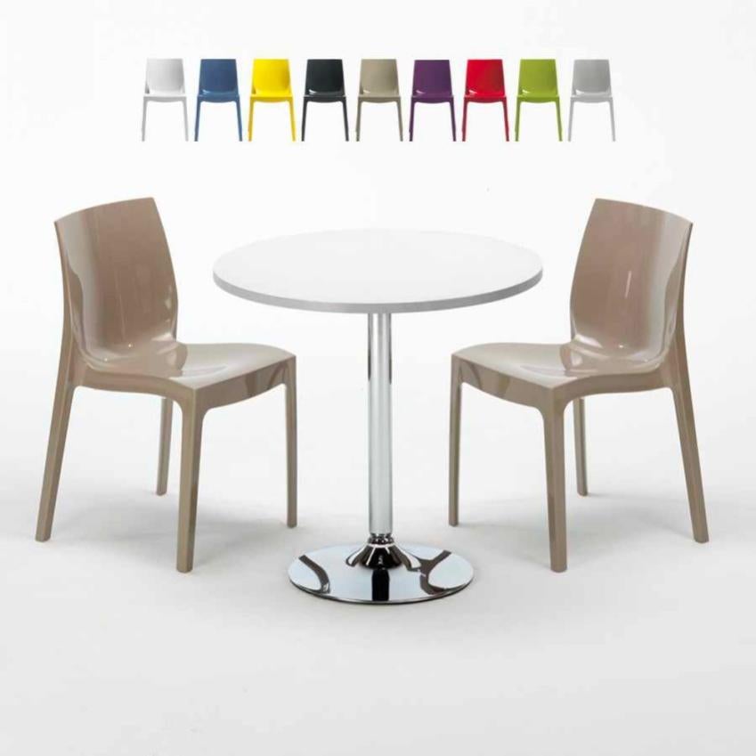 Table Ronde Blanche 70x70cm Avec 2 Chaises Colorées Grand Soleil Set ...