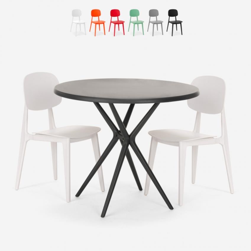 Table ronde de 80 cm noir + 2 chaises design Berel Black - Blanc ...